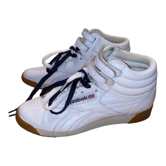 Reebok | Shoes | New Reebok White With Navy White Laces Freestyle Hi ...
